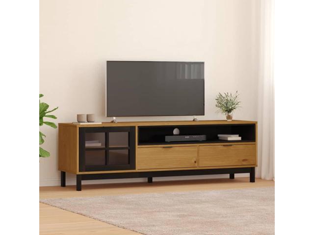 Click here for vidaXL TV Cabinet Oak Solid Pine Wood  Tempered Gl... prices