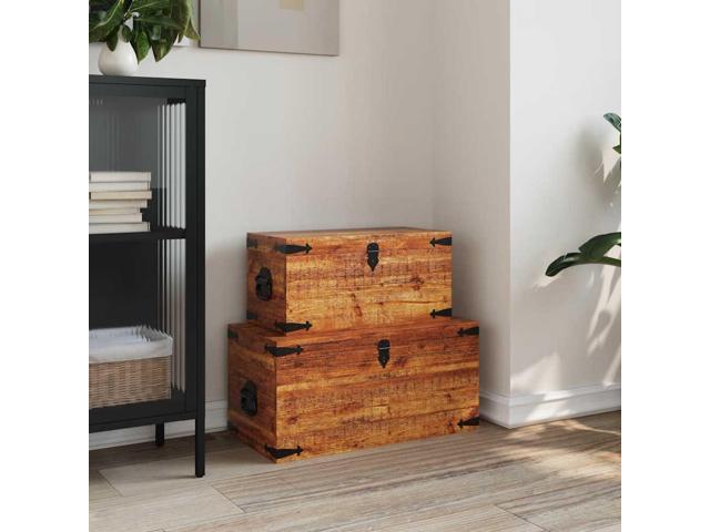 Click here for vidaXL Set of 2 Mango Wood Blanket Toy Storage Che... prices