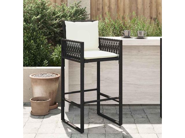 Click here for Patio Bar Stools with Cushions 2 pcs Black Poly Ra... prices