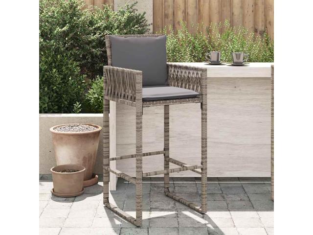 Click here for Patio Bar Stools with Cushions 2 pcs Gray Poly Rat... prices