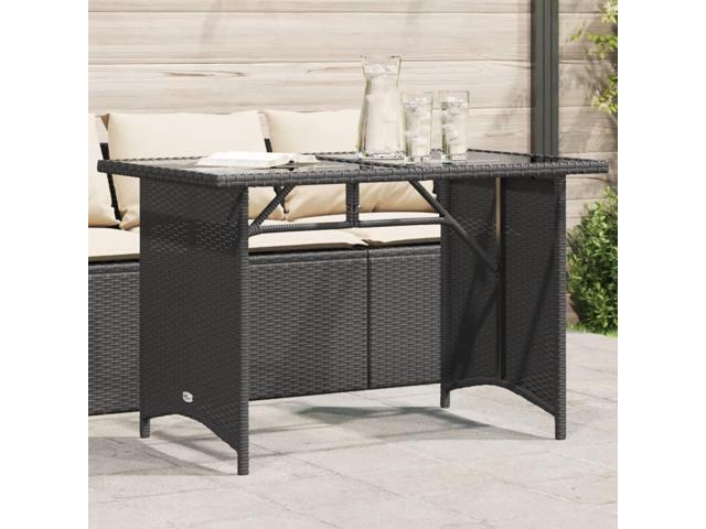 Patio Table with Glass Top Black 43.3"x26.8"x27.6" Poly Rattan - Black
