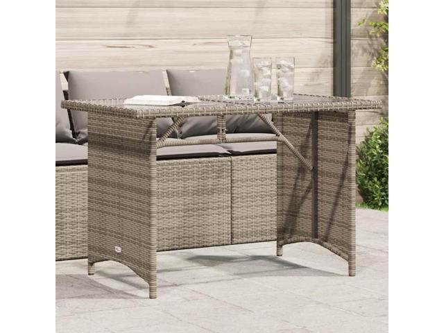 vidaXL Garden Table Grey Pe rattan  powder-coated steel  tempered glass - Gray