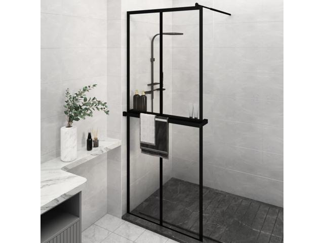 Click here for vidaXL Walk-in Shower Wall with Shelf Black 31.5x7... prices