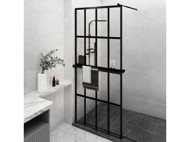 Click here for vidaXL Walk-in Shower Wall with Shelf Black 39.4x7... prices