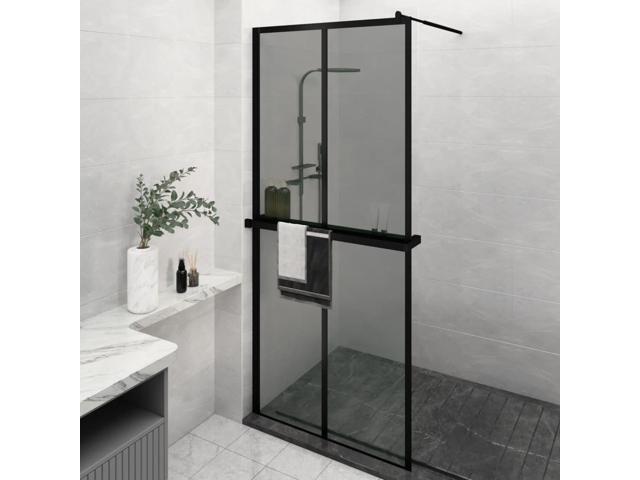 Click here for vidaXL Walk-in Shower Wall with Shelf Black 35.4x7... prices