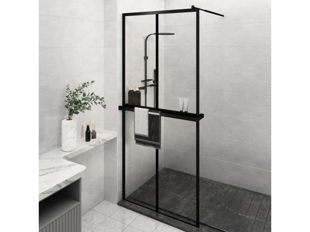 Click here for vidaXL Walk-in Shower Wall with Shelf Black 39.4x7... prices