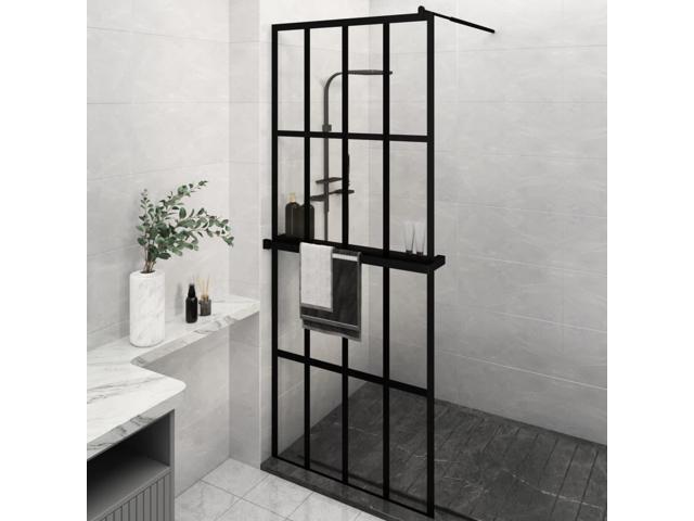 Click here for vidaXL Walk-in Shower Wall with Shelf Black 31.5x7... prices