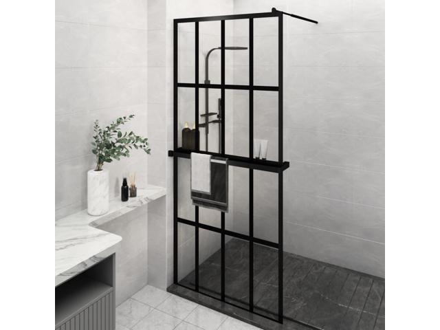 Click here for vidaXL Walk-in Shower Wall with Shelf Black 35.4x7... prices