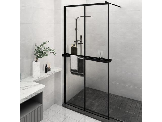 Click here for vidaXL Walk-in Shower Wall with Shelf Black 46.5x7... prices