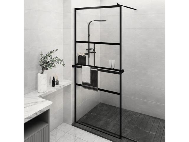 Click here for vidaXL Walk-in Shower Wall with Shelf Black 35.4x7... prices