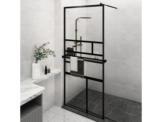 Click here for vidaXL Walk-in Shower Wall with Shelf Black 39.4x7... prices