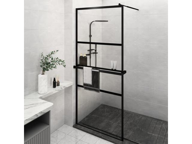 Click here for vidaXL Walk-in Shower Wall with Shelf Black 39.4x7... prices