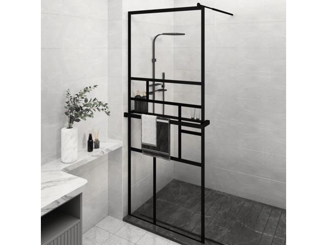 Click here for vidaXL Walk-in Shower Wall with Shelf Black 31.5x7... prices