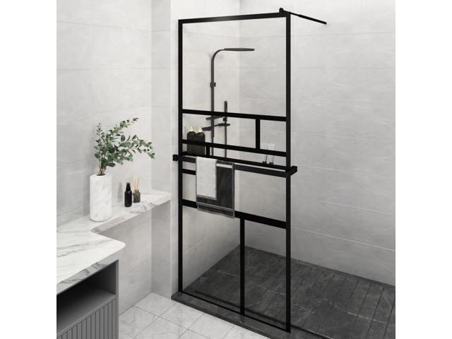 Click here for vidaXL Walk-in Shower Wall with Shelf Black 35.4x7... prices