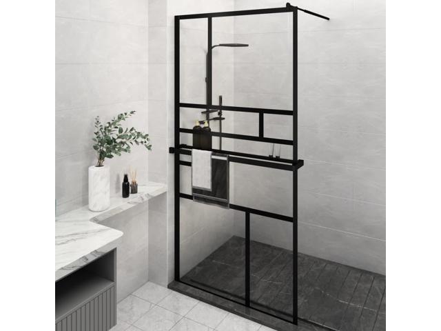Click here for vidaXL Walk-in Shower Wall with Shelf Black 45.3x7... prices