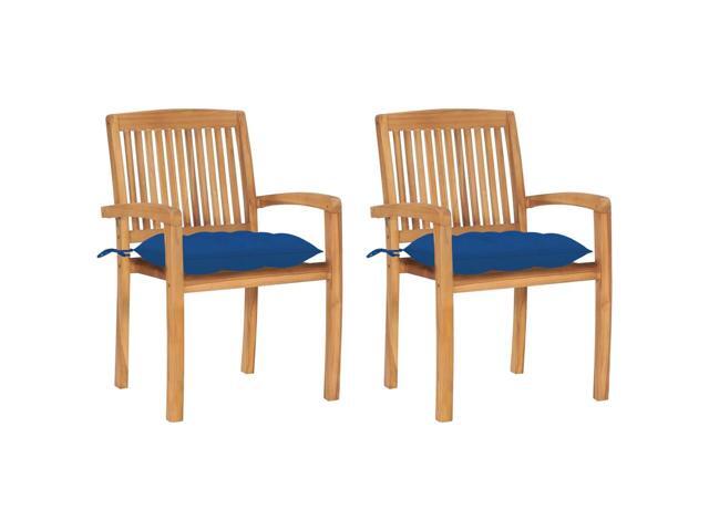 Click here for vidaXL 2x Solid Teak Wood Patio Chairs with Blue C... prices