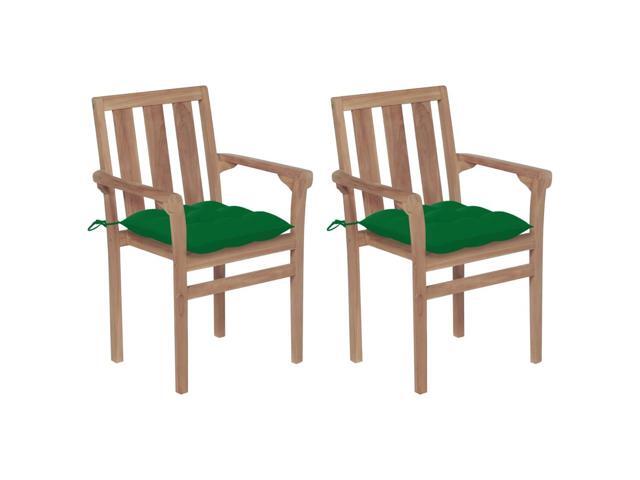 Click here for vidaXL 2x Solid Teak Wood Patio Chair with Green C... prices