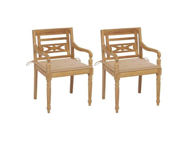 Click here for vidaXL 2x Solid Teak Wood Batavia Chairs with Beig... prices