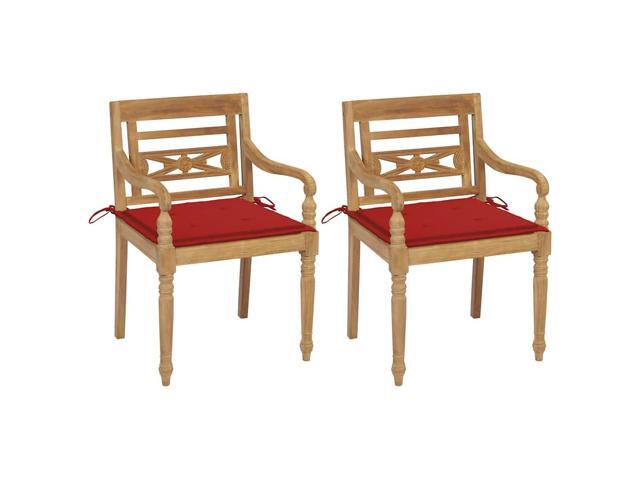 Click here for vidaXL 2x Solid Teak Wood Batavia Chairs with Red... prices