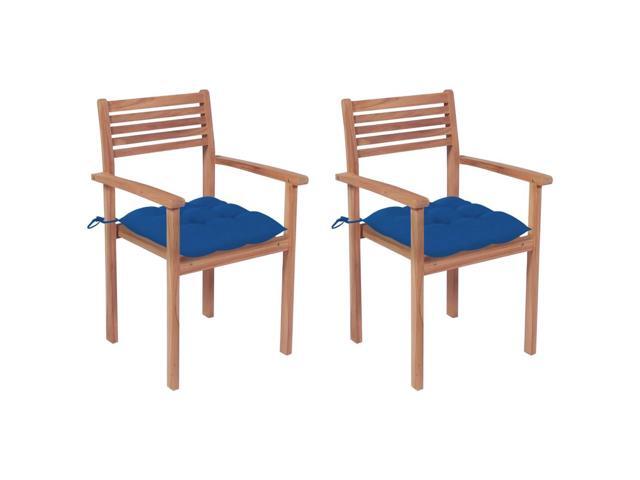Click here for vidaXL 2x Solid Teak Wood Patio Chairs with Blue C... prices