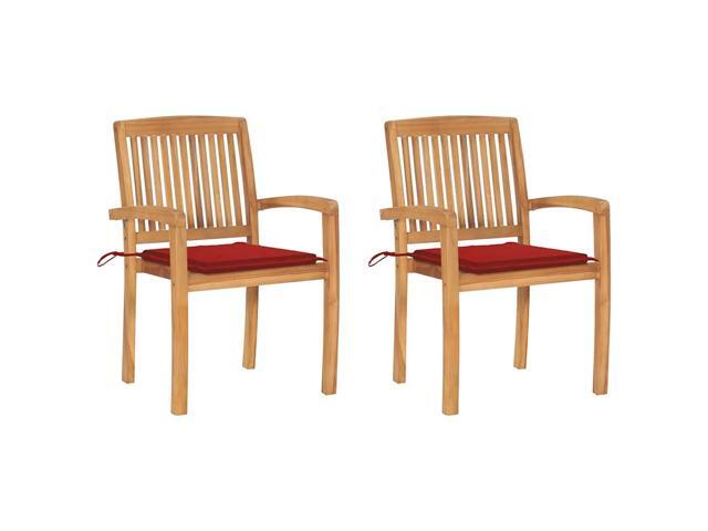 Click here for vidaXL 2x Solid Teak Wood Patio Chairs with Red Cu... prices