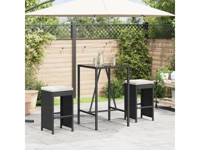 vidaXL Garden Bar Stool Set of 2 Black Poly Rattan  Powder-Coated Steel - Black