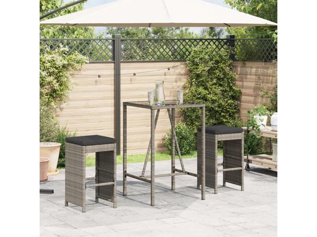 vidaXL Garden Bar Stool Set of 2 Grey Pe Rattan 15.7 x 15.7 x 29.9 in - Gray