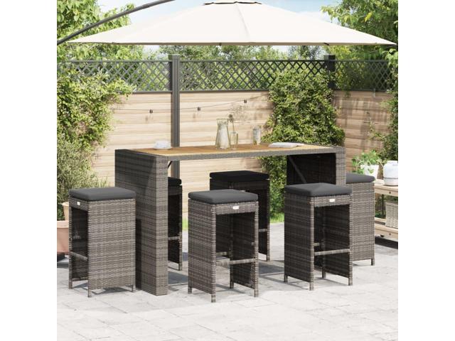 vidaXL Garden Bar Stool Set of 6 Grey Pe rattan  powder-coated steel - Gray