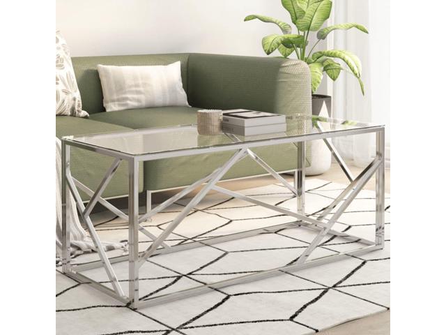 Click here for vidaXL Coffee Table Silver Stainless Steel  Temper... prices