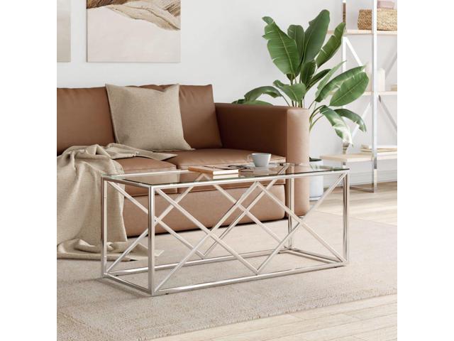 Click here for vidaXL Coffee Table Silver Stainless Steel and Tem... prices