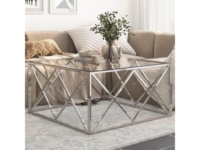 Click here for vidaXL Coffee Table Silver  Clear Stainless Steel... prices