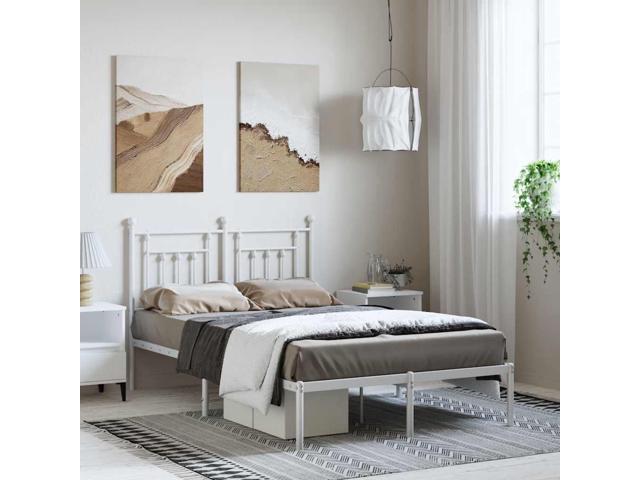 Click here for vidaXL 12 White Full Size Metal Bed Frame with Hea... prices