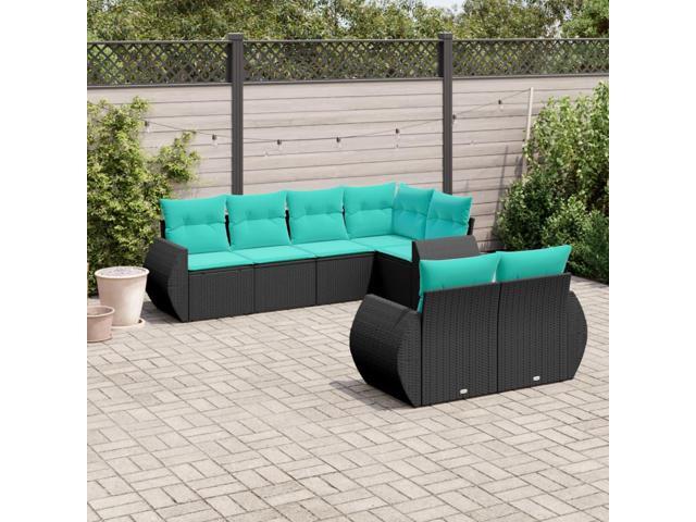 Click here for vidaXL Patio Sofa Set Black with Blue Cushions prices