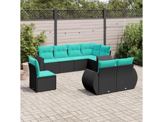 Click here for vidaXL Patio Sofa Set Black Poly Rattan and Polyes... prices