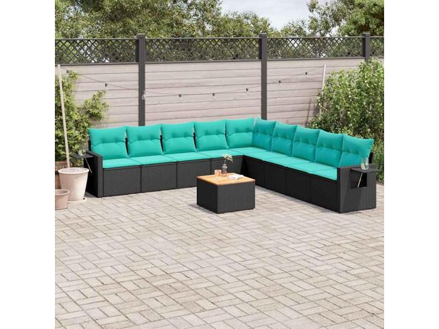 Click here for vidaXL 10 Piece Garden Sofa Set with Cushions Blac... prices