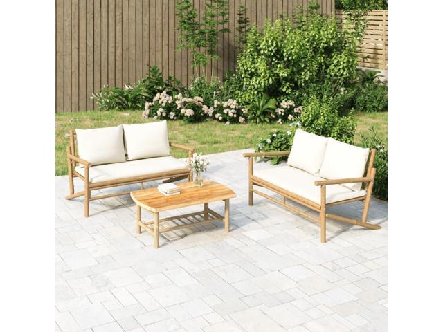 Click here for vidaXL Garden Lounge Set Bamboo with cream white c... prices