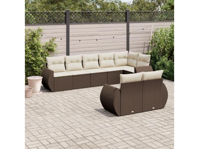 Click here for vidaXL Garden Sofa Set Brown with cream white cush... prices