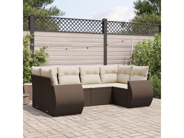 Click here for vidaXL Garden Sofa Set Brown with cream cushions prices