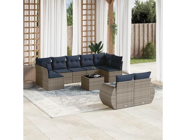 Click here for vidaXL 10 Piece Garden Sofa Set with Cushions Grey... prices