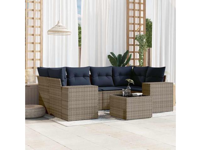 Click here for vidaXL 7 Piece Garden Sofa Set with Cushions Grey... prices