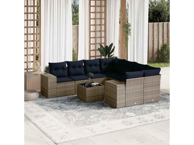 Click here for vidaXL 9 Piece Garden Sofa Set with Cushions Grey... prices