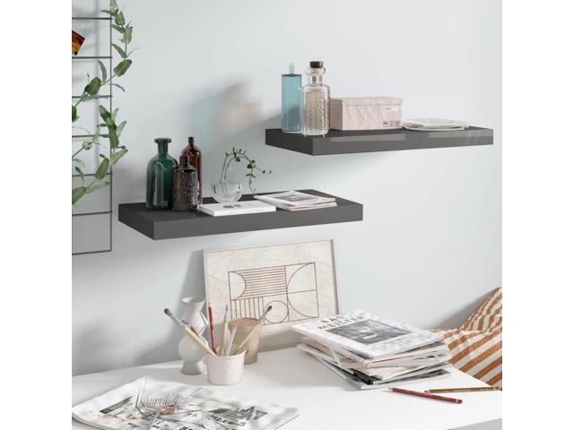 Click here for vidaXL Floating Wall Shelves 2 pcs High Gloss Gray... prices
