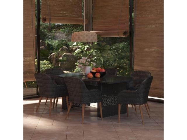 Click here for vidaXL Patio Dining Set 7 Piece Poly Rattan Black... prices