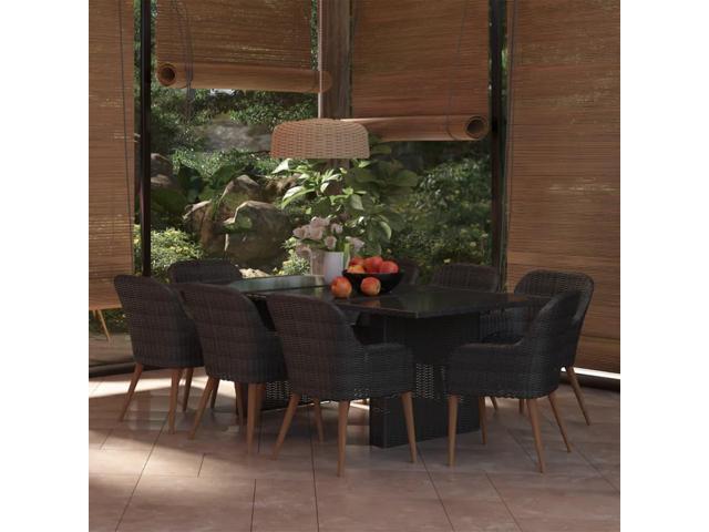 Click here for vidaXL Patio Dining Set 9 Piece Poly Rattan Black... prices