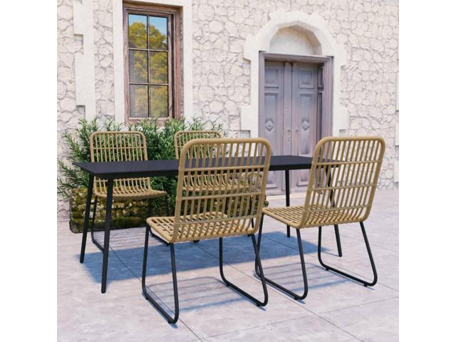 Click here for vidaXL Dining Set Oak and Black Poly Rattan  Powde... prices