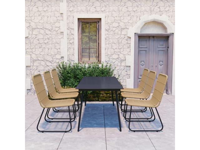 Click here for vidaXL Dining Set Oak Poly rattan 7 Piece Set Stac... prices