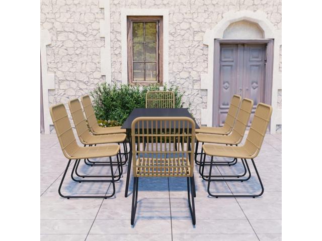 Click here for vidaXL Dining Set Oak and black Poly rattan  powde... prices