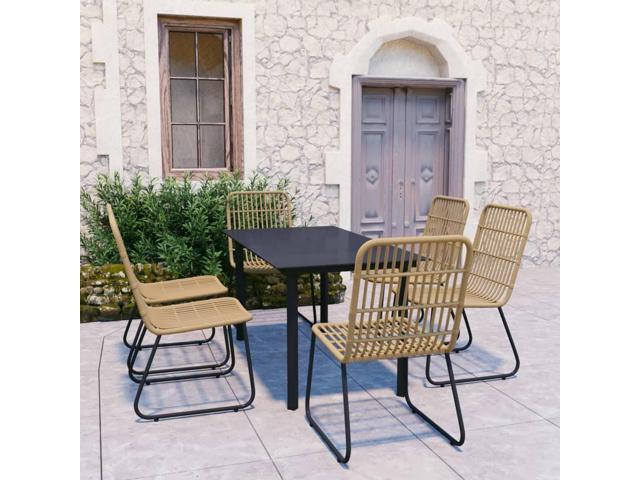 Click here for vidaXL Dining Set Oak and Black Poly Rattan  Powde... prices