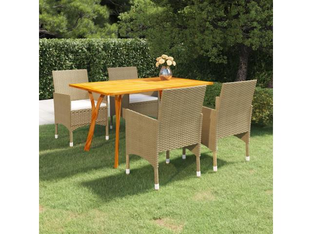 Click here for vidaXL Dining Set Beige  Cream Acacia Wood  PE Rat... prices