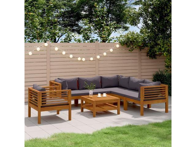 Click here for vidaXL Wooden Lounge Set Dark Grey Cushions prices